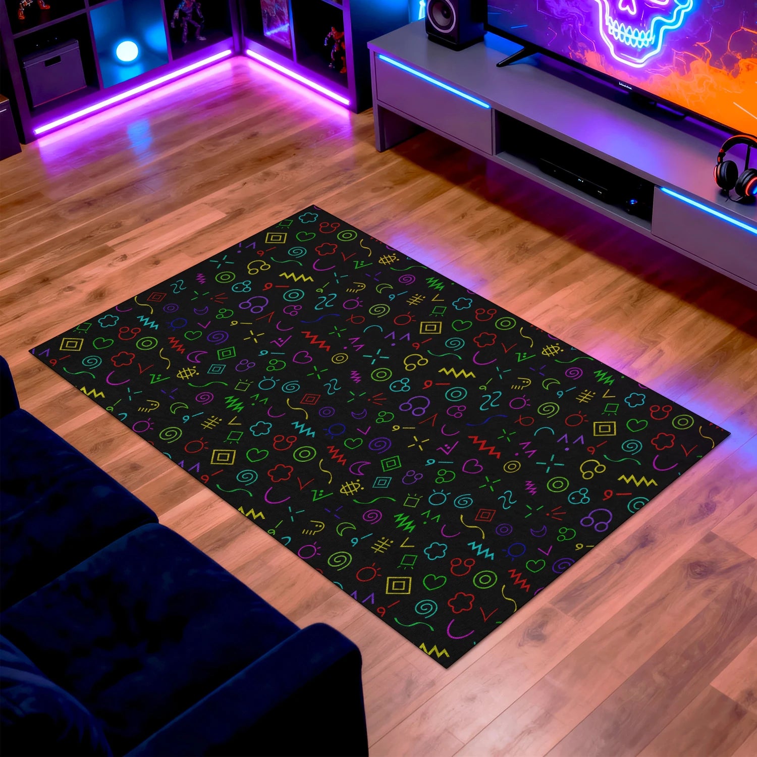 Neon Doodle Rug – Playful Gamer Room Vibe | Arcade Collection – YeahRug